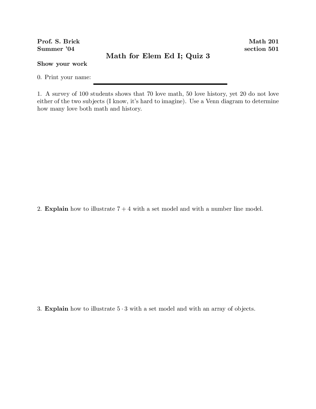 Math Elementary Maths Quiz Docsity