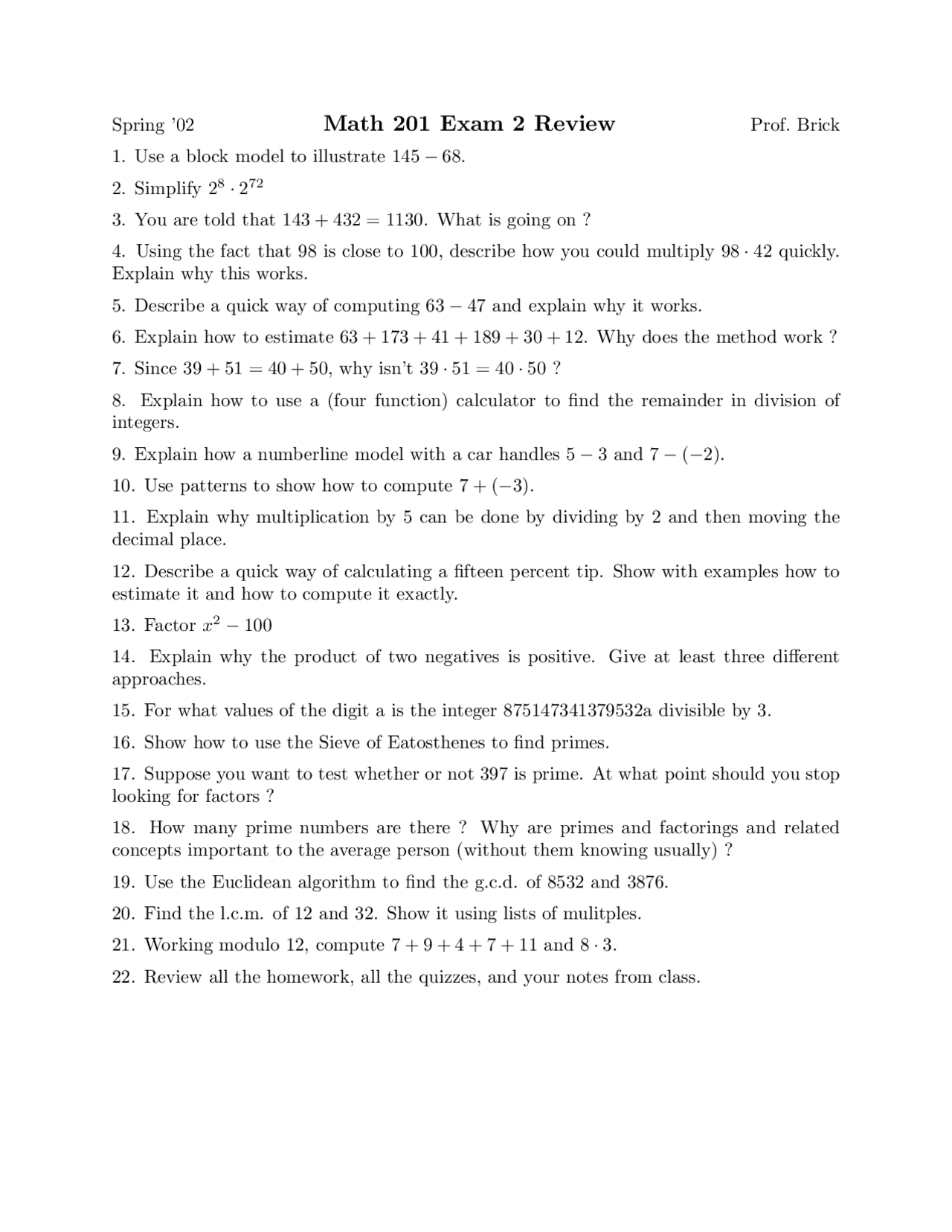 Computing Elementary Maths Exam Docsity