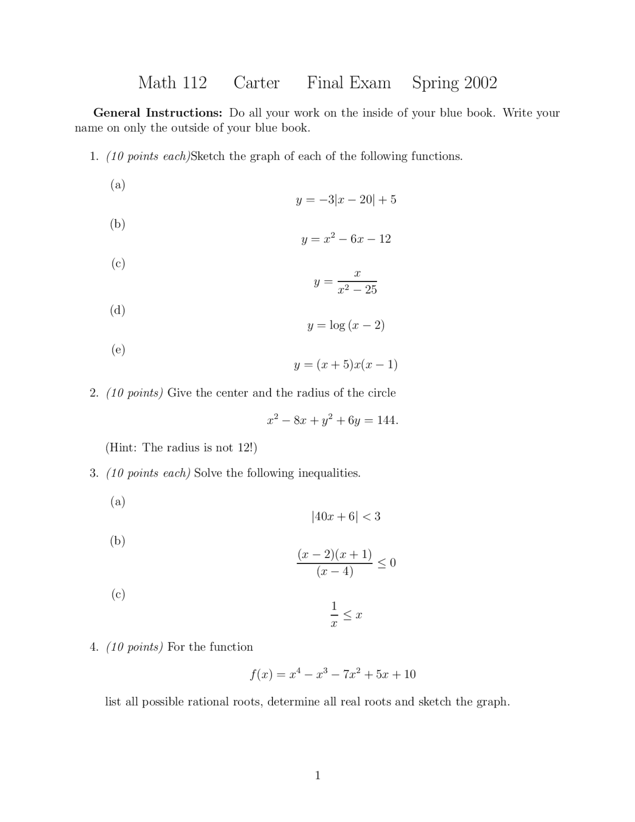 Radius Mathematics Exam Docsity
