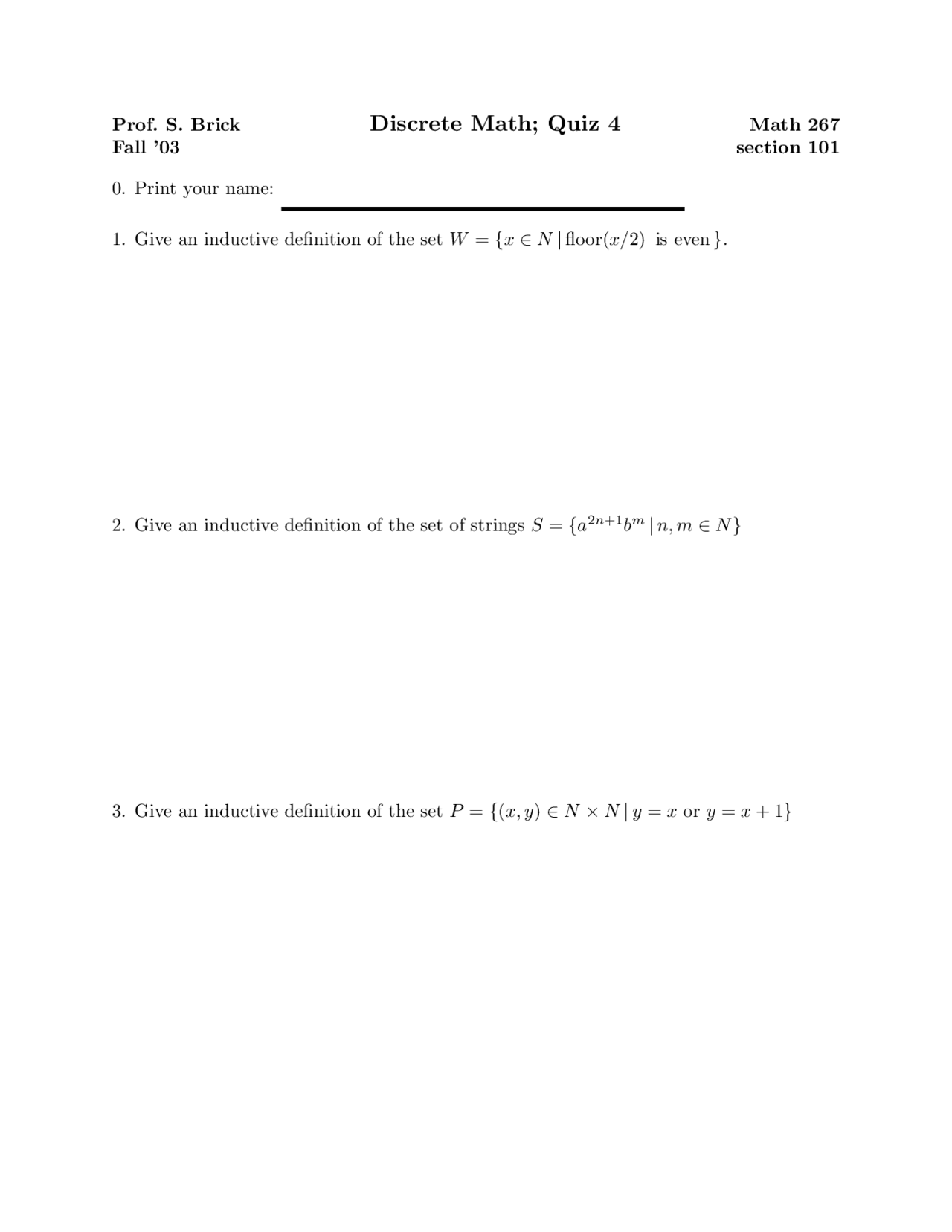 Inductive Discrete Math Quiz Docsity