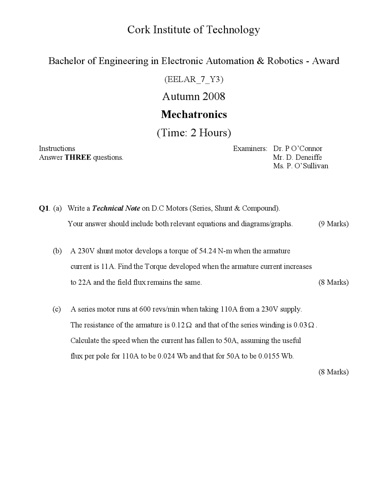 Motor Drive Circuits Mechatronics Exam Docsity