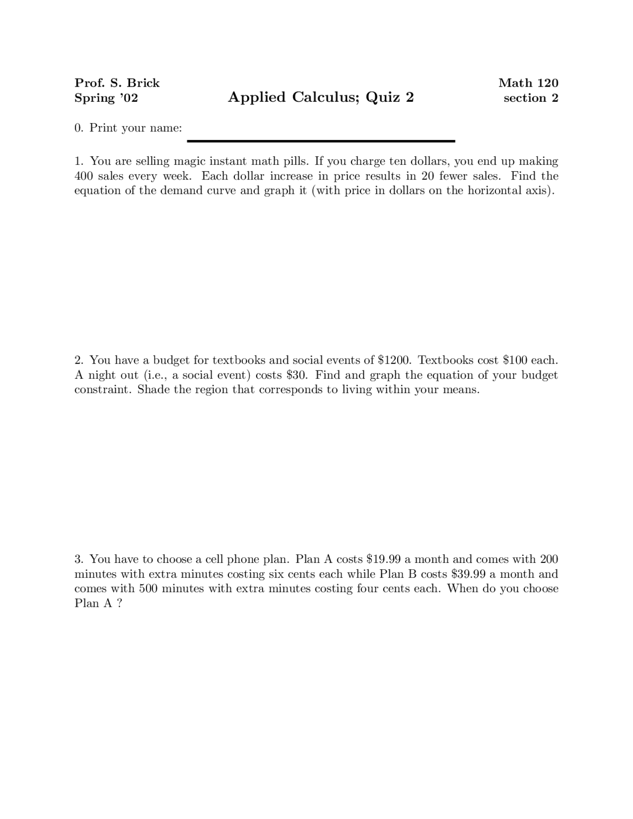 Textbooks Applied Calculus Quiz Docsity