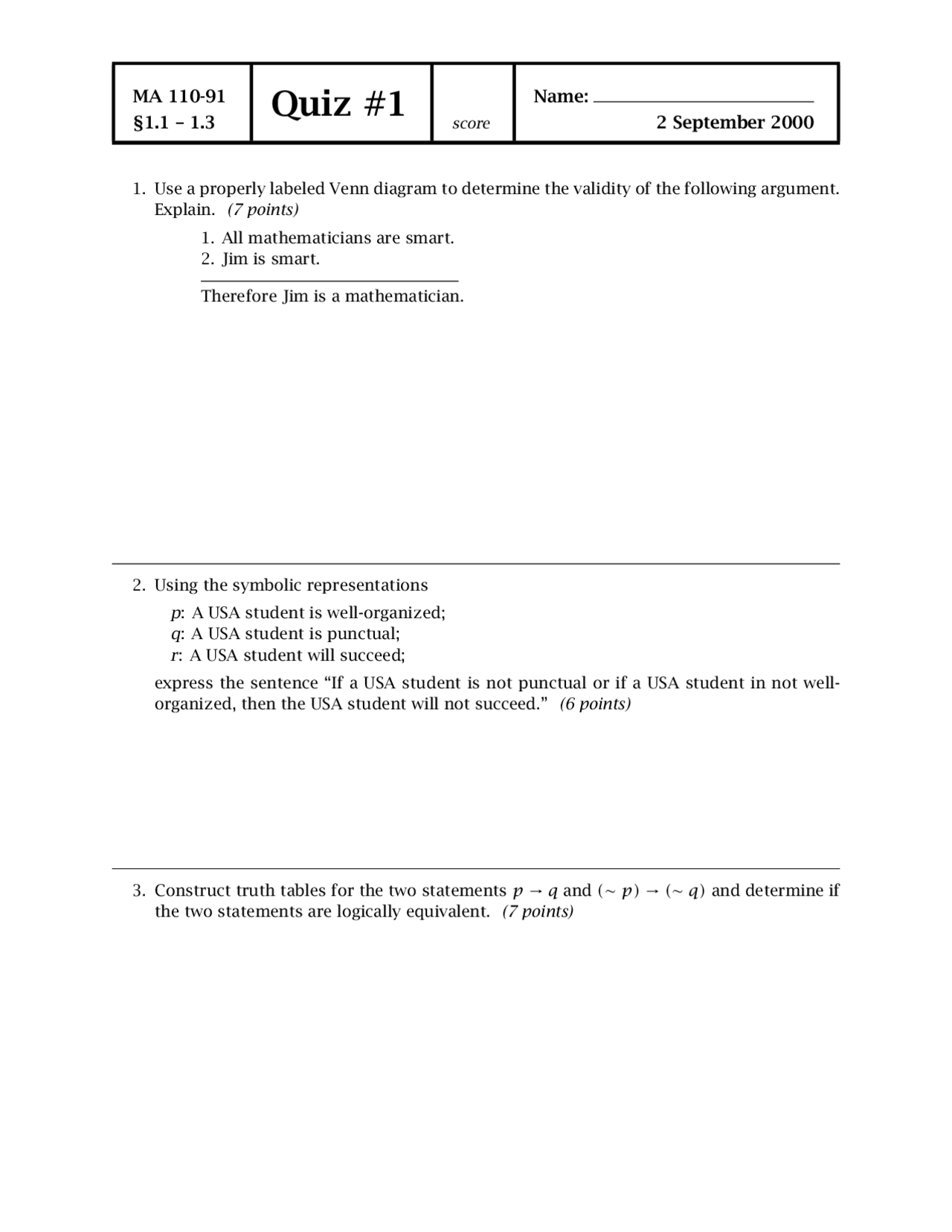 Symbolic Finite Math Quiz Docsity
