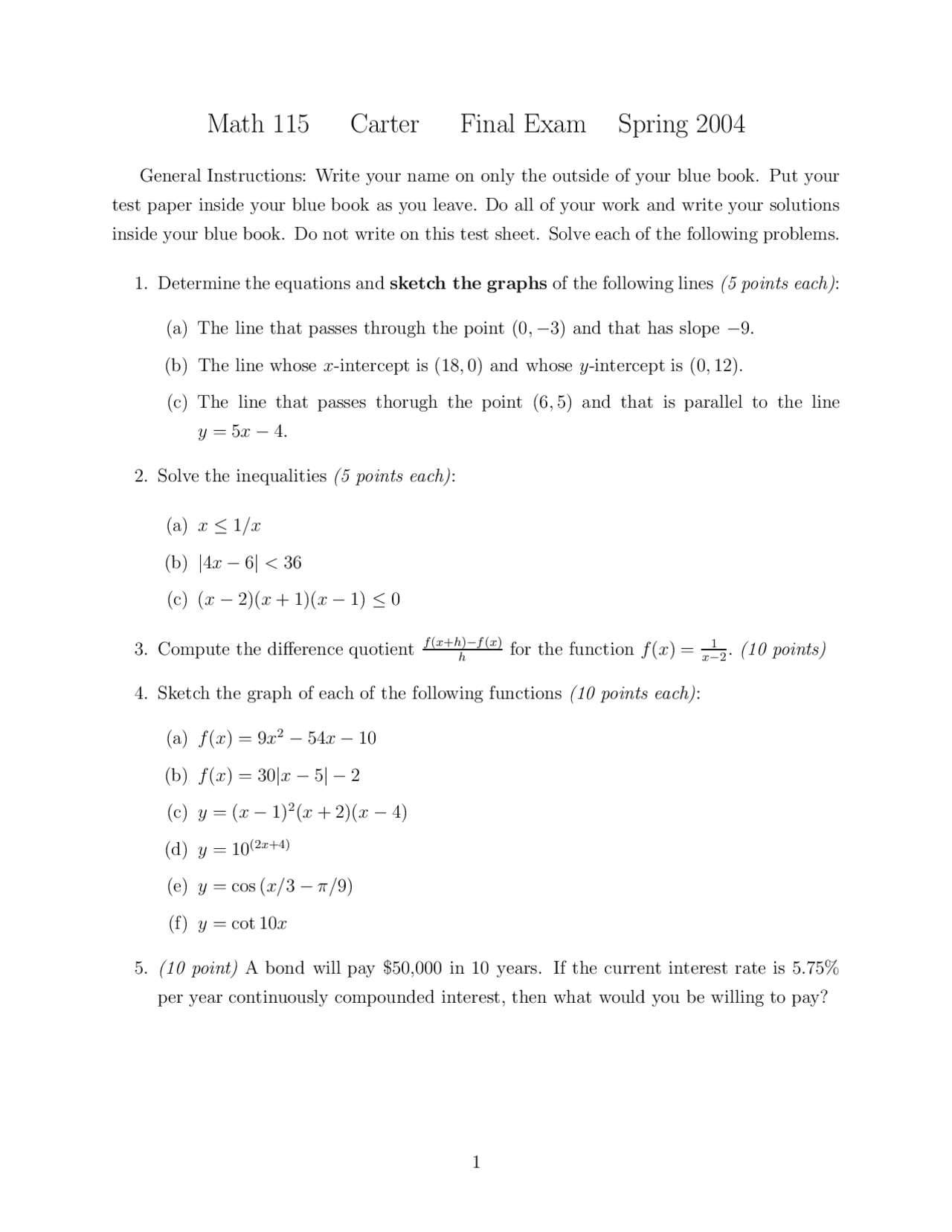 Passes - Mathematics - Exam - Docsity