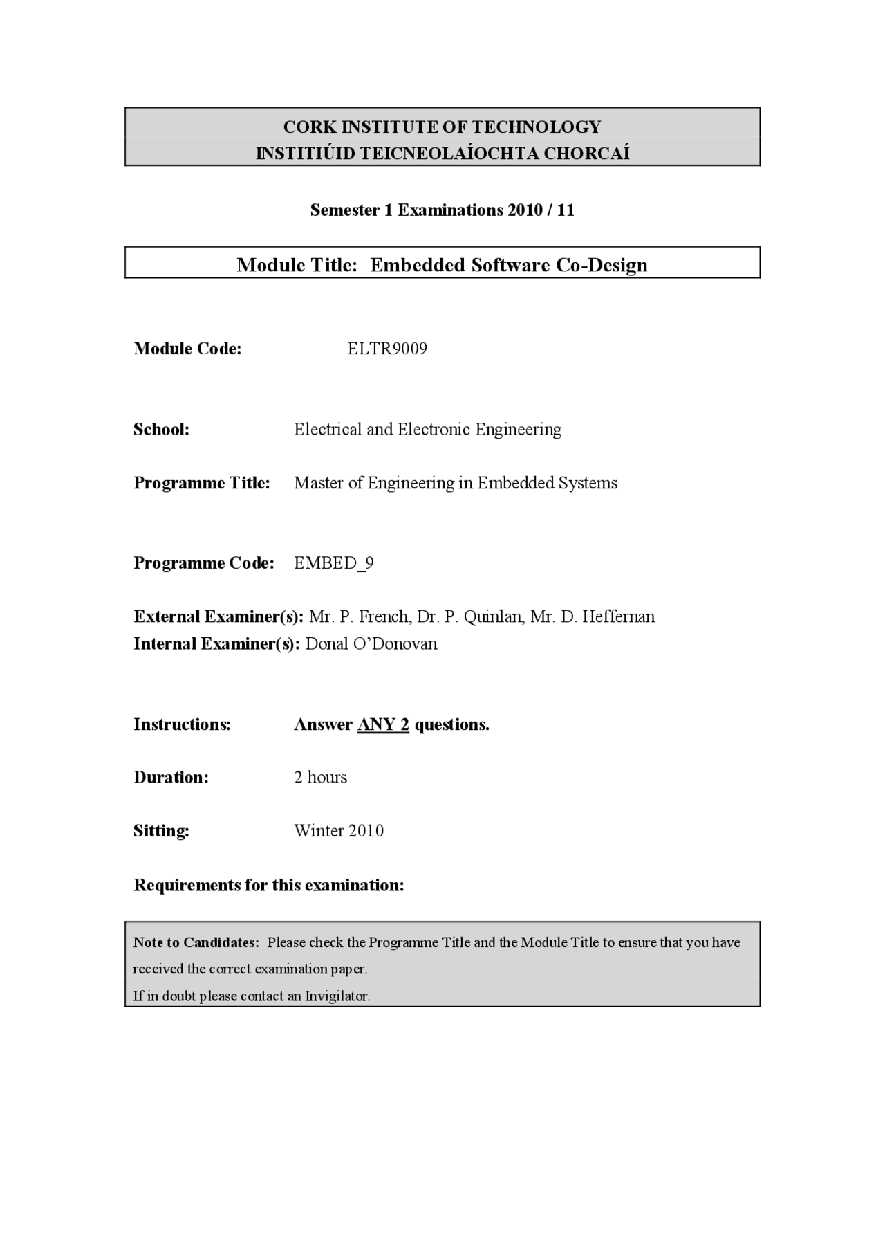 Prototypes Embedded Systems Exam Docsity