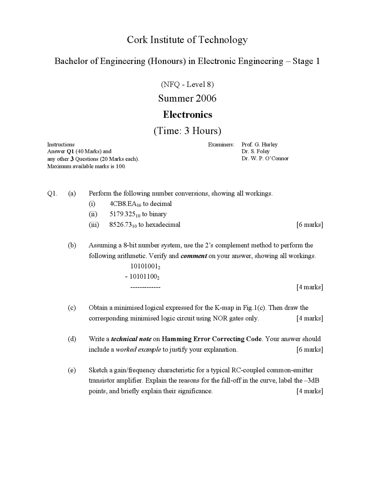 Hamming Error Correcting Code Electronics Exam Exams Electronics