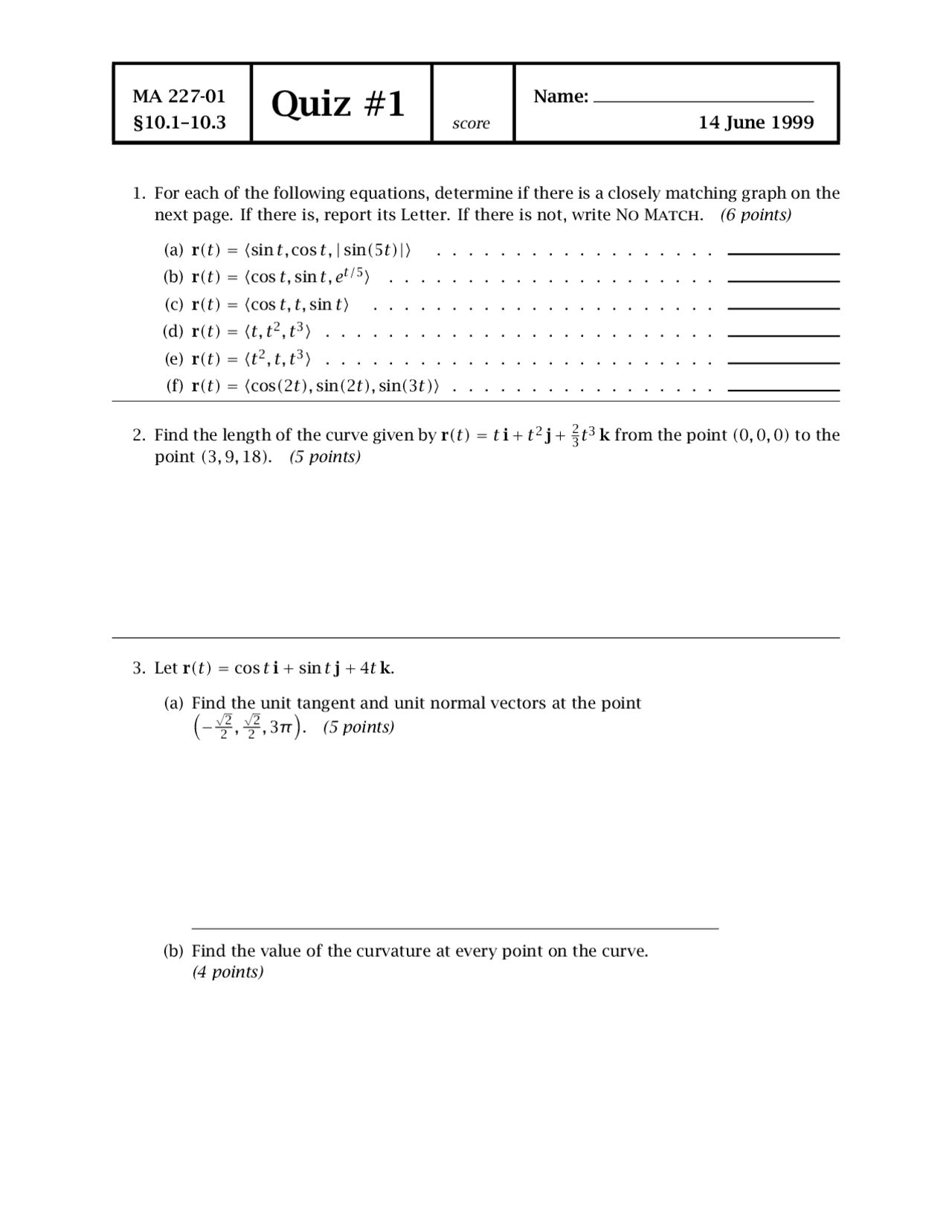 Curve Mathematics Quiz Exercises Mathematics Docsity