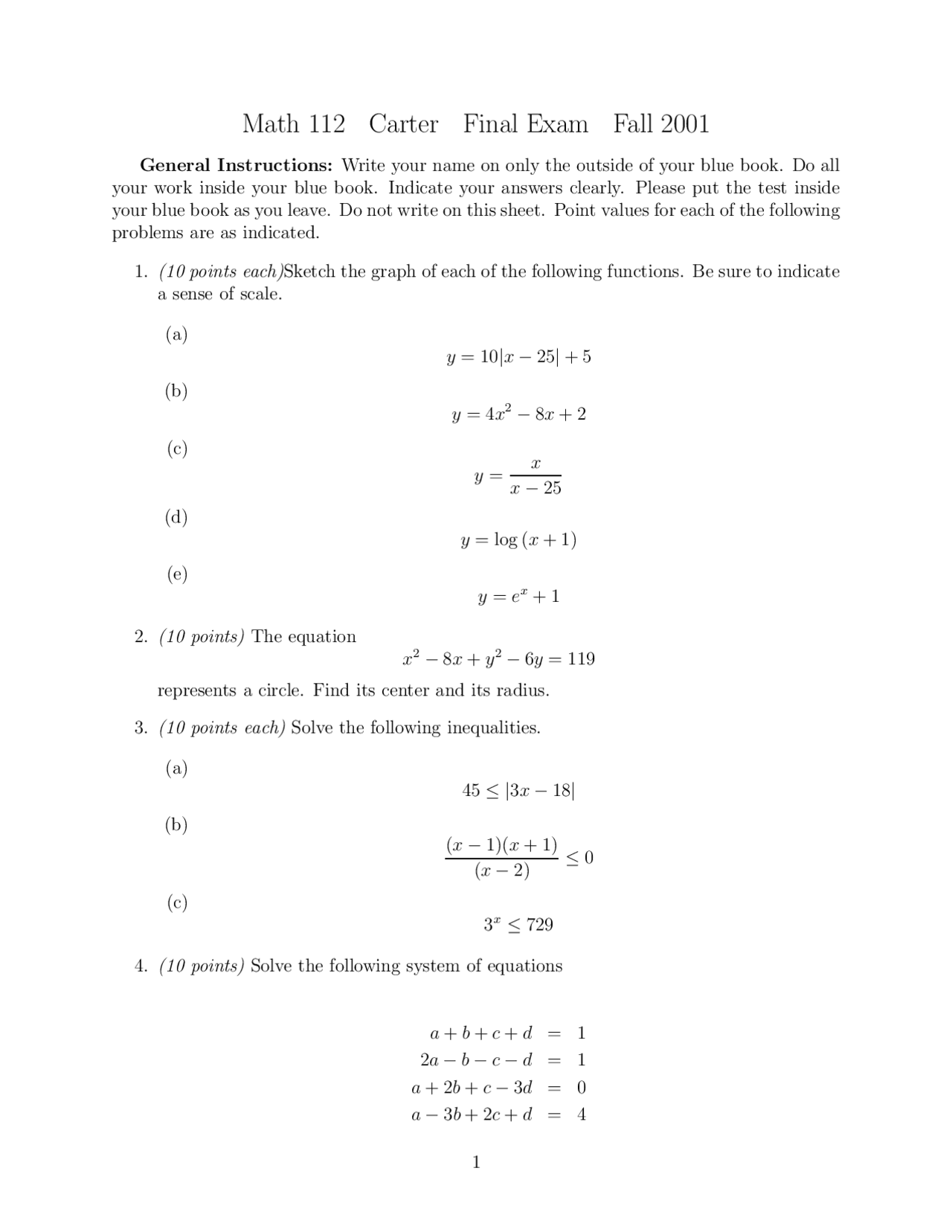 Graph Mathematics Exam Docsity