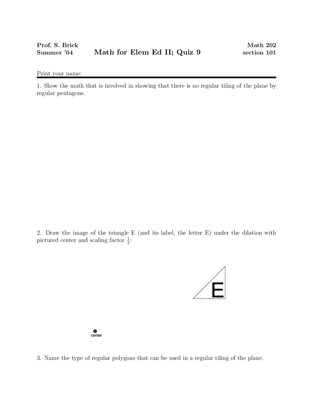 Pentagons - Elementary Maths - Quiz - Docsity