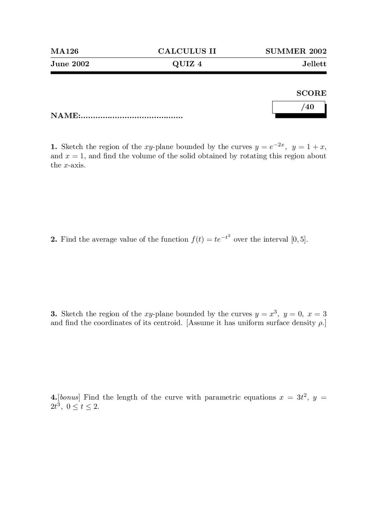 Region Calculus Quiz Docsity