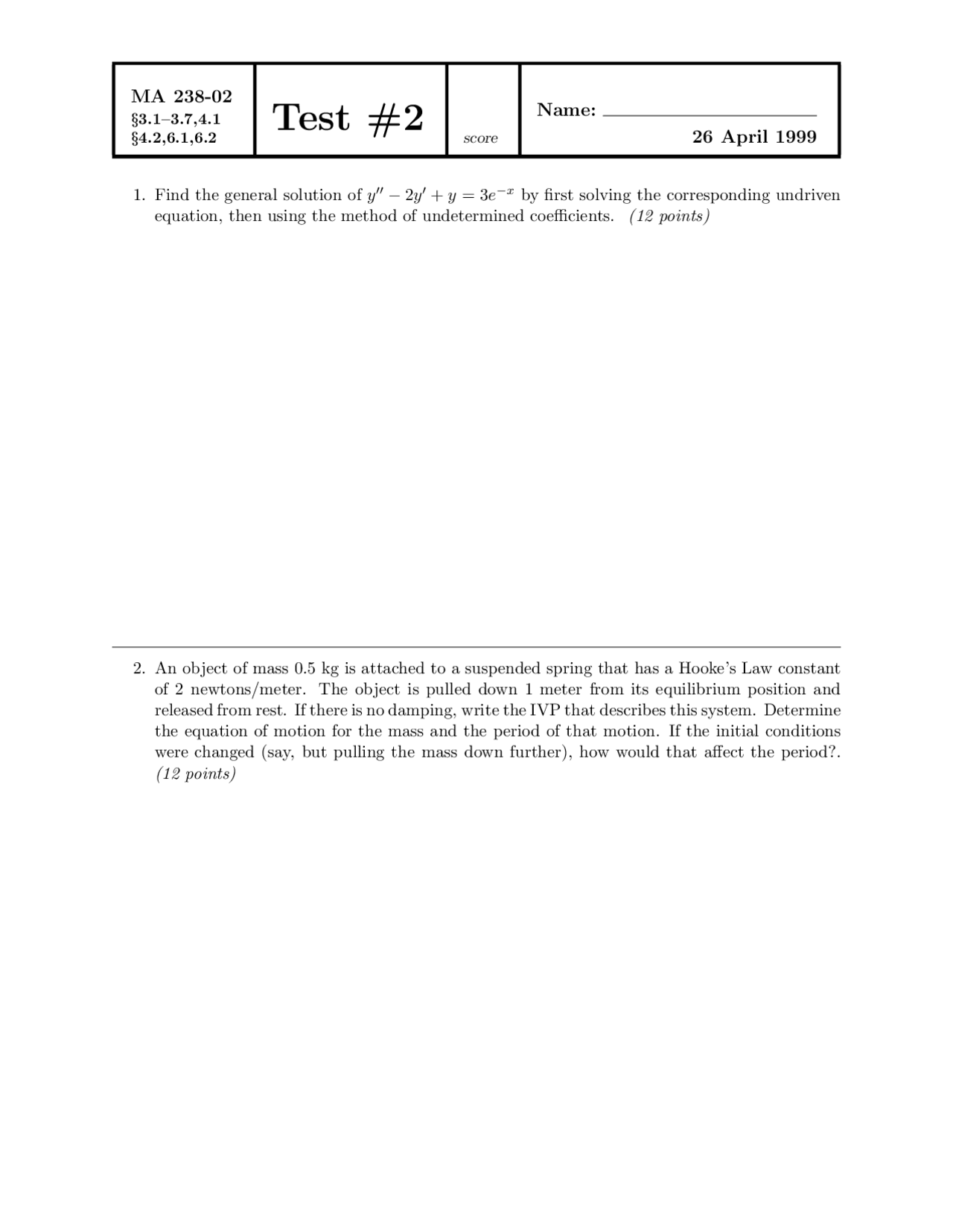 Method Differential Equations Quiz Docsity
