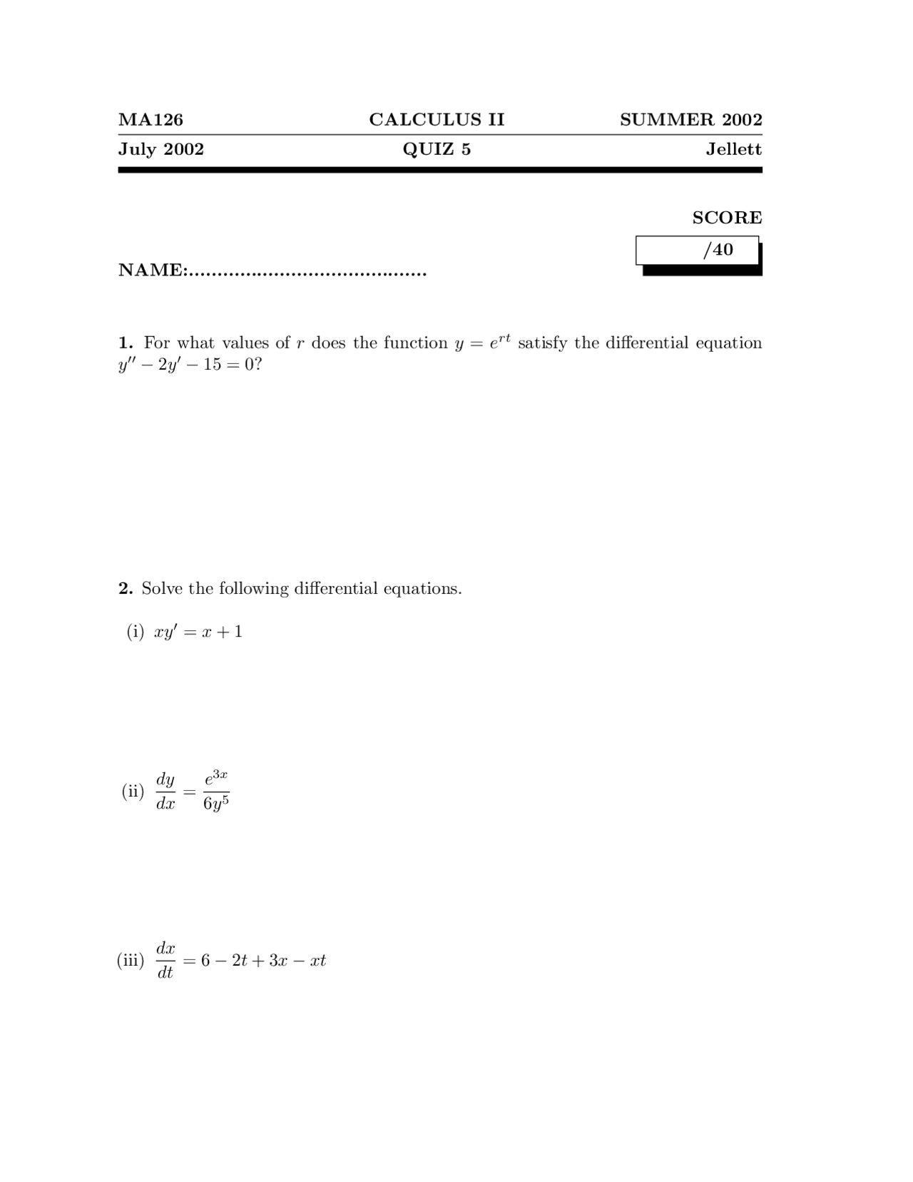 Differential Calculus Quiz Docsity