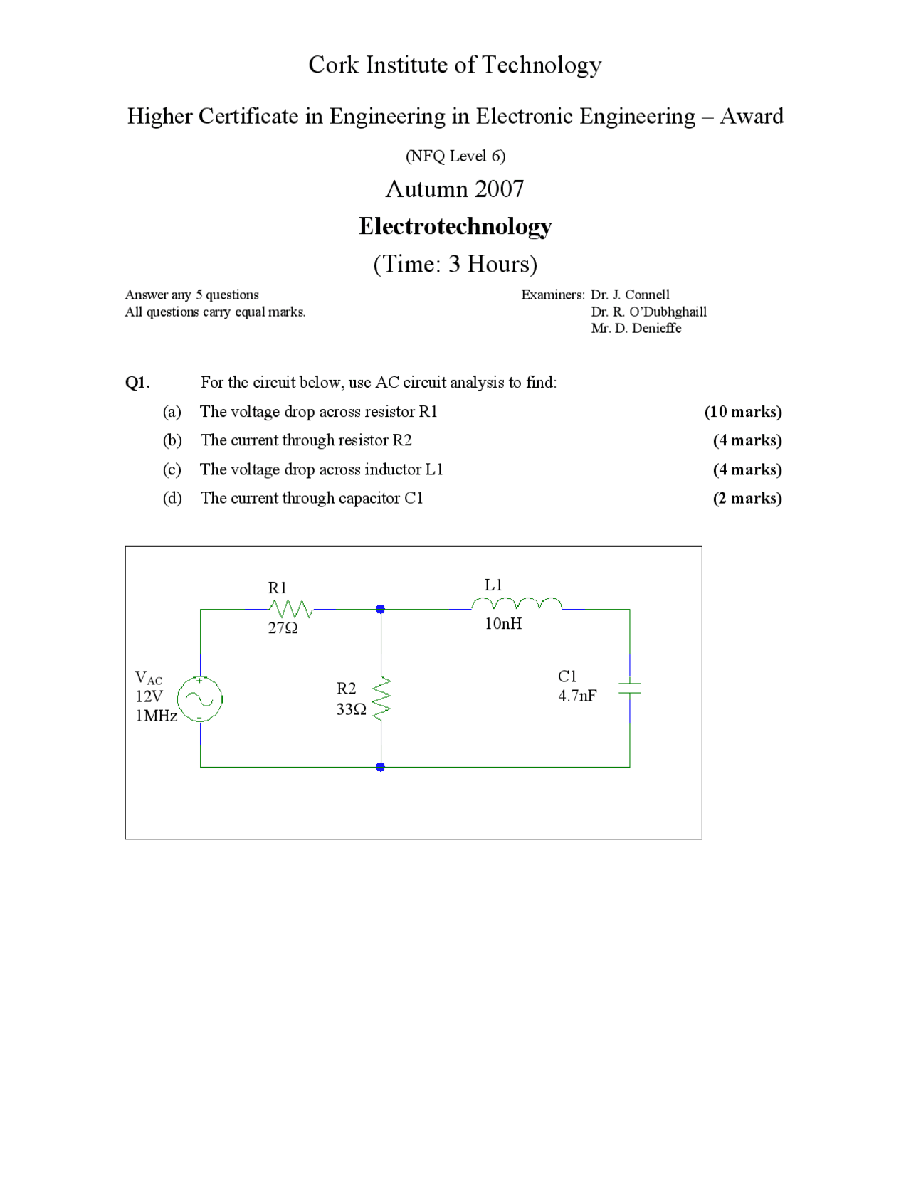 Thevenin equivalent circuit - Electrotechnology - Exam - Docsity