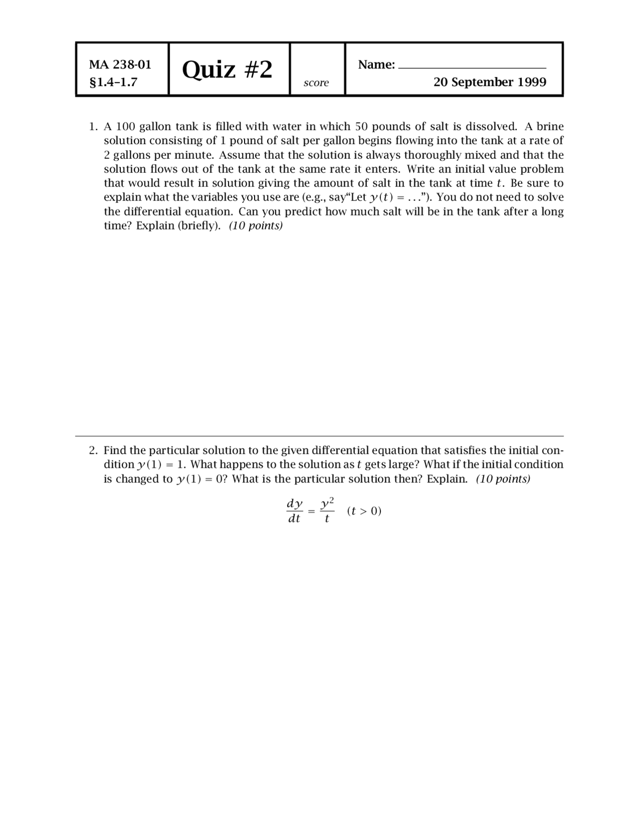 Variables Differential Equations Quiz Docsity