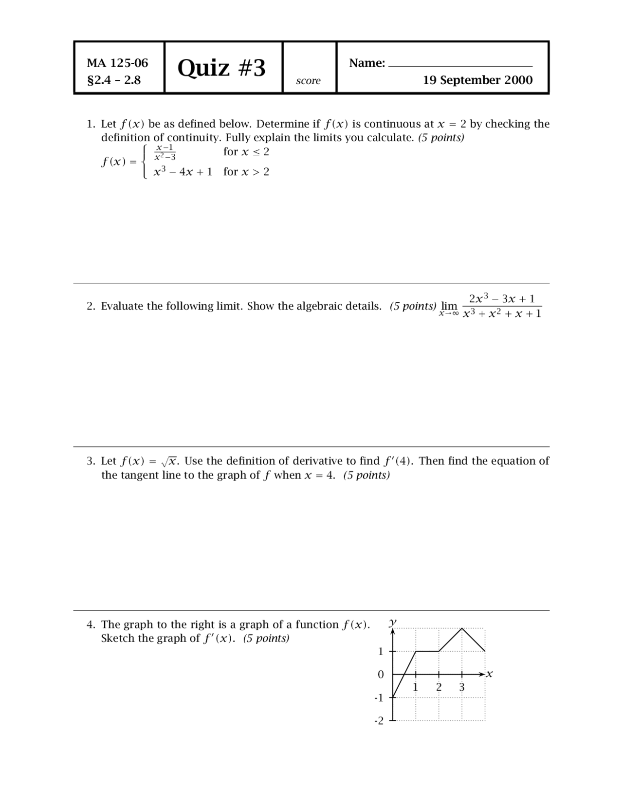 Algebraic Details Calculus Quiz Docsity
