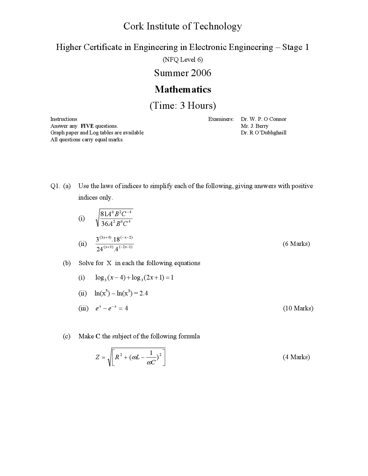 Inductive Reactance Mathematics Exam Docsity