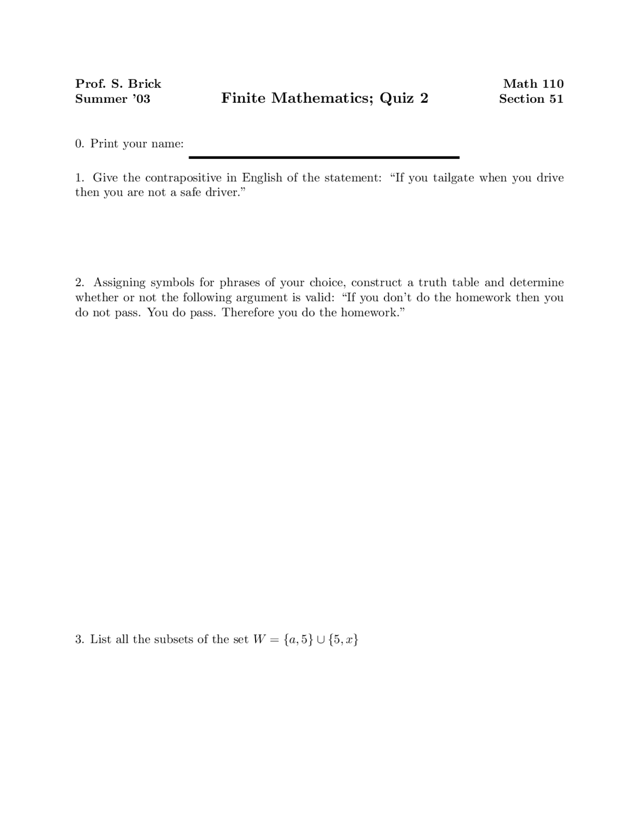 Symbols Finite Math Quiz Docsity