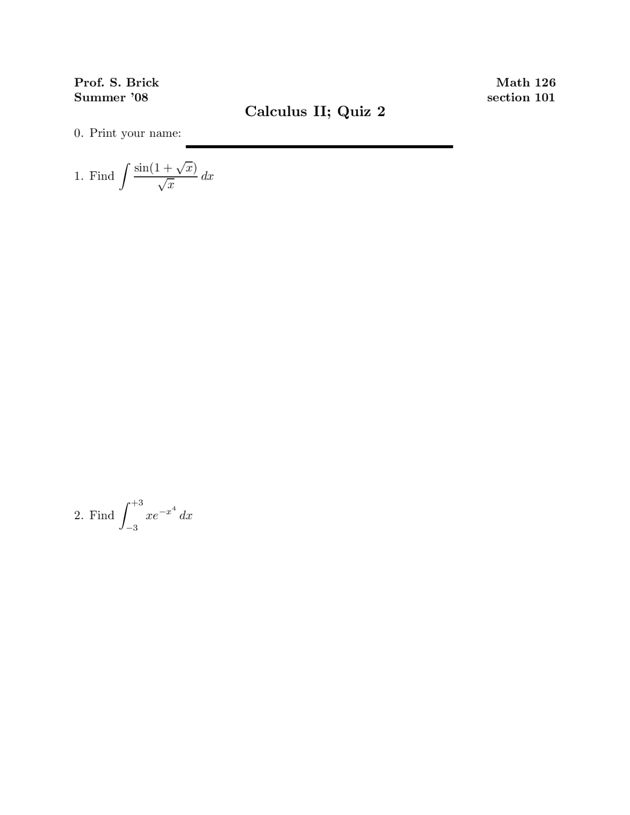 Addition Calculus Quiz Docsity
