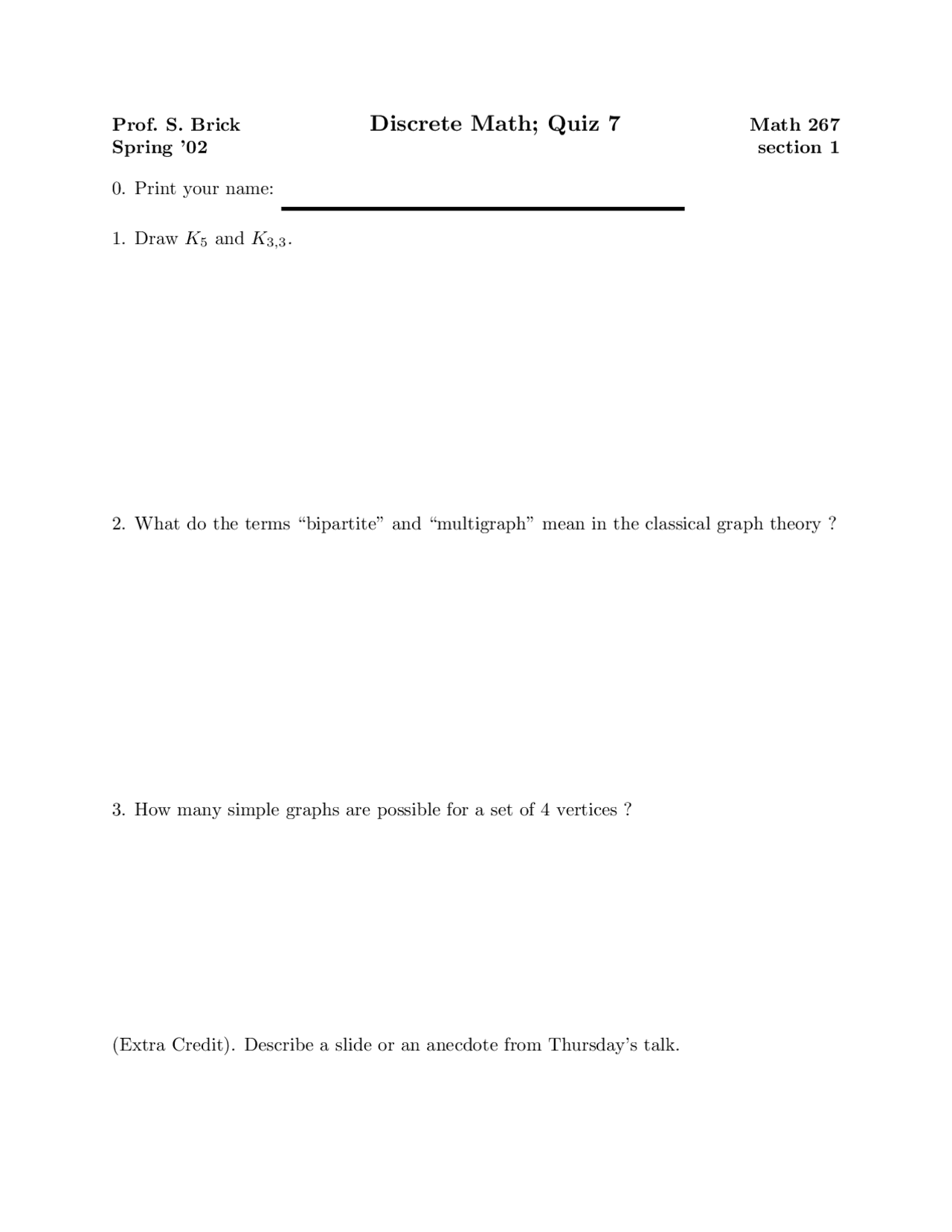 Bipartite - Discrete Math - Quiz | Exercises Discrete Mathematics | Docsity