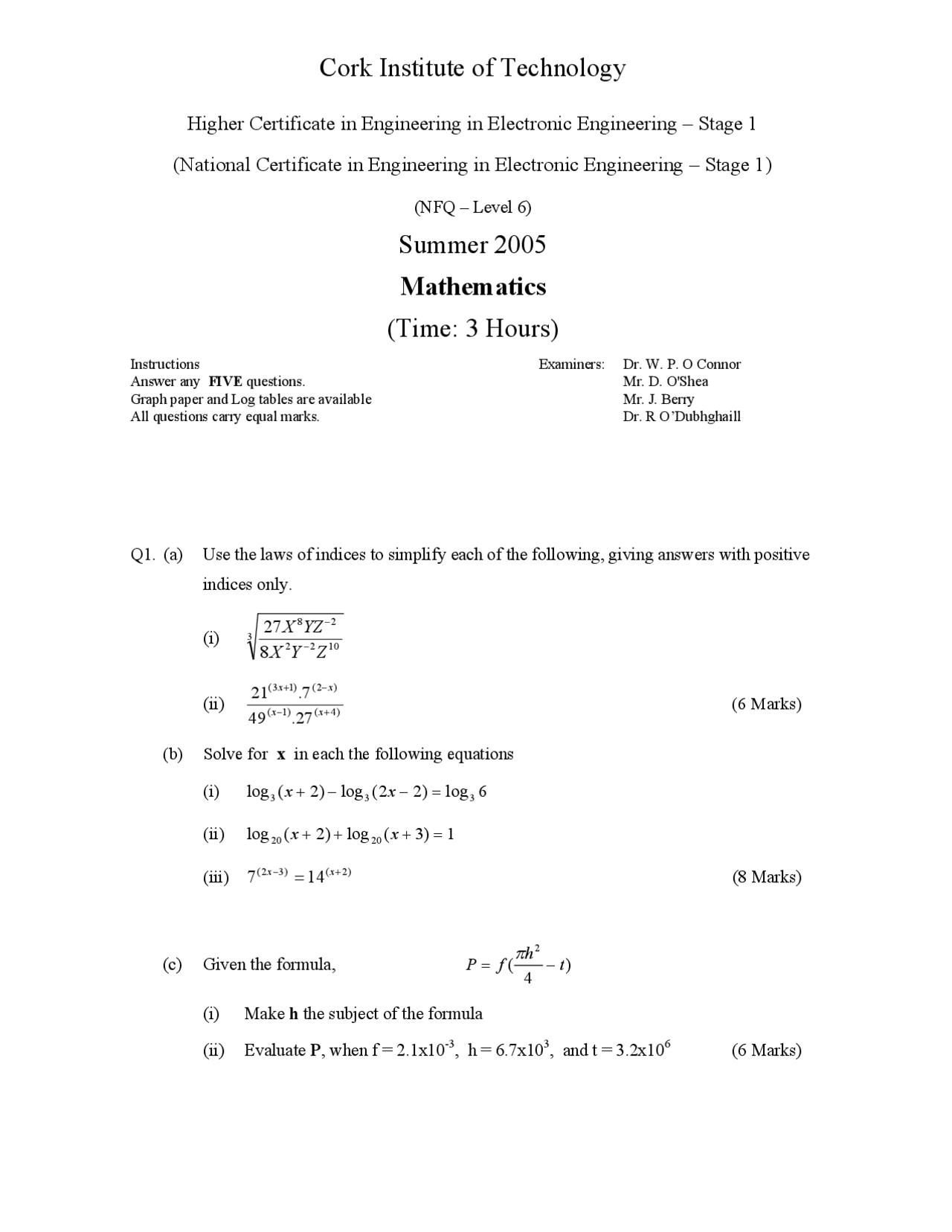 Time Constant Mathematics Exam Docsity