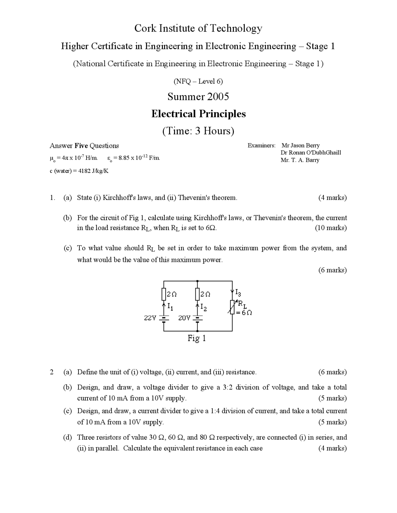 Thevenins Theorem Electrical Principles Exam Exams Electrical