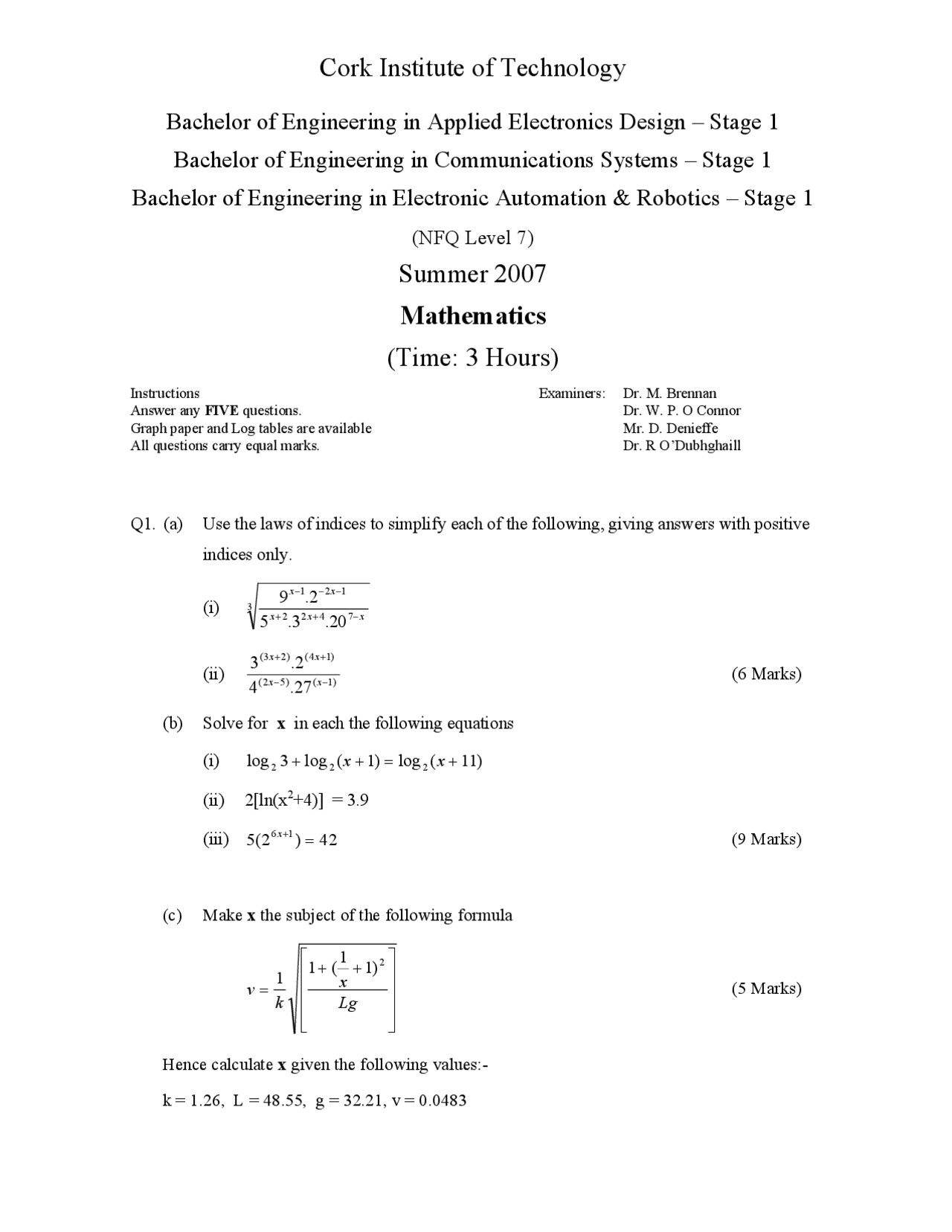 Positive Indices Mathematics Exam Docsity