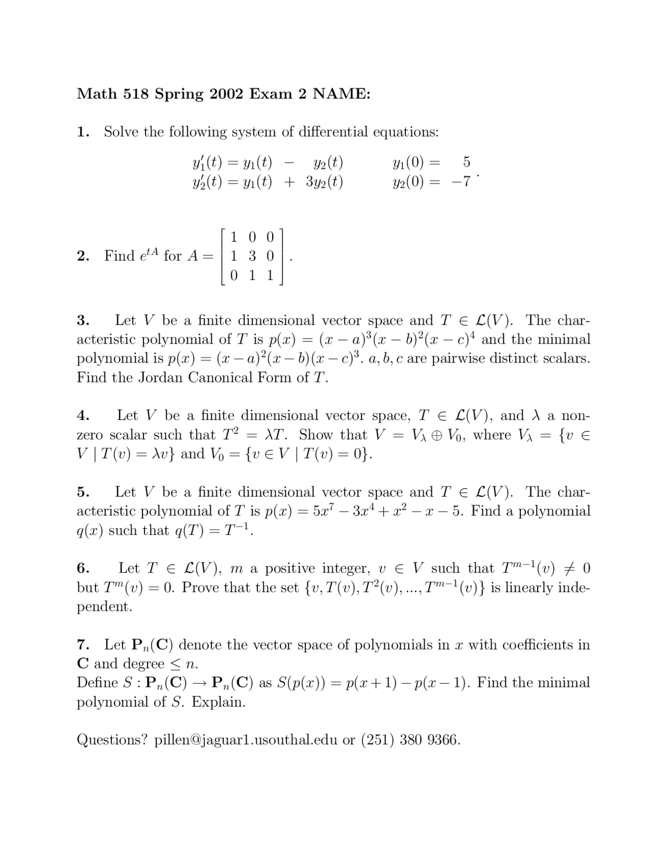 Finite Dimensional Mathematics Exam Docsity