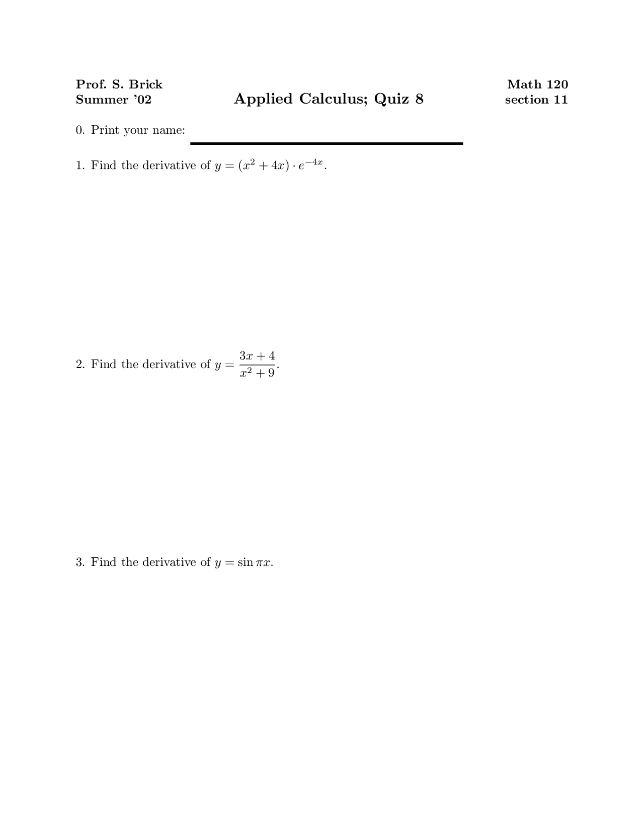 Find Applied Calculus Quiz Docsity