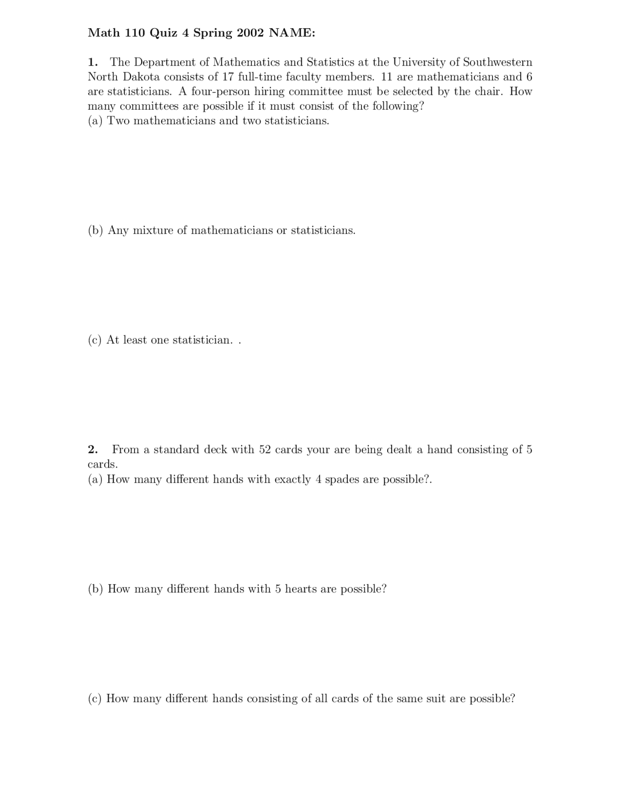 Mathematicians Finite Math Quiz Docsity