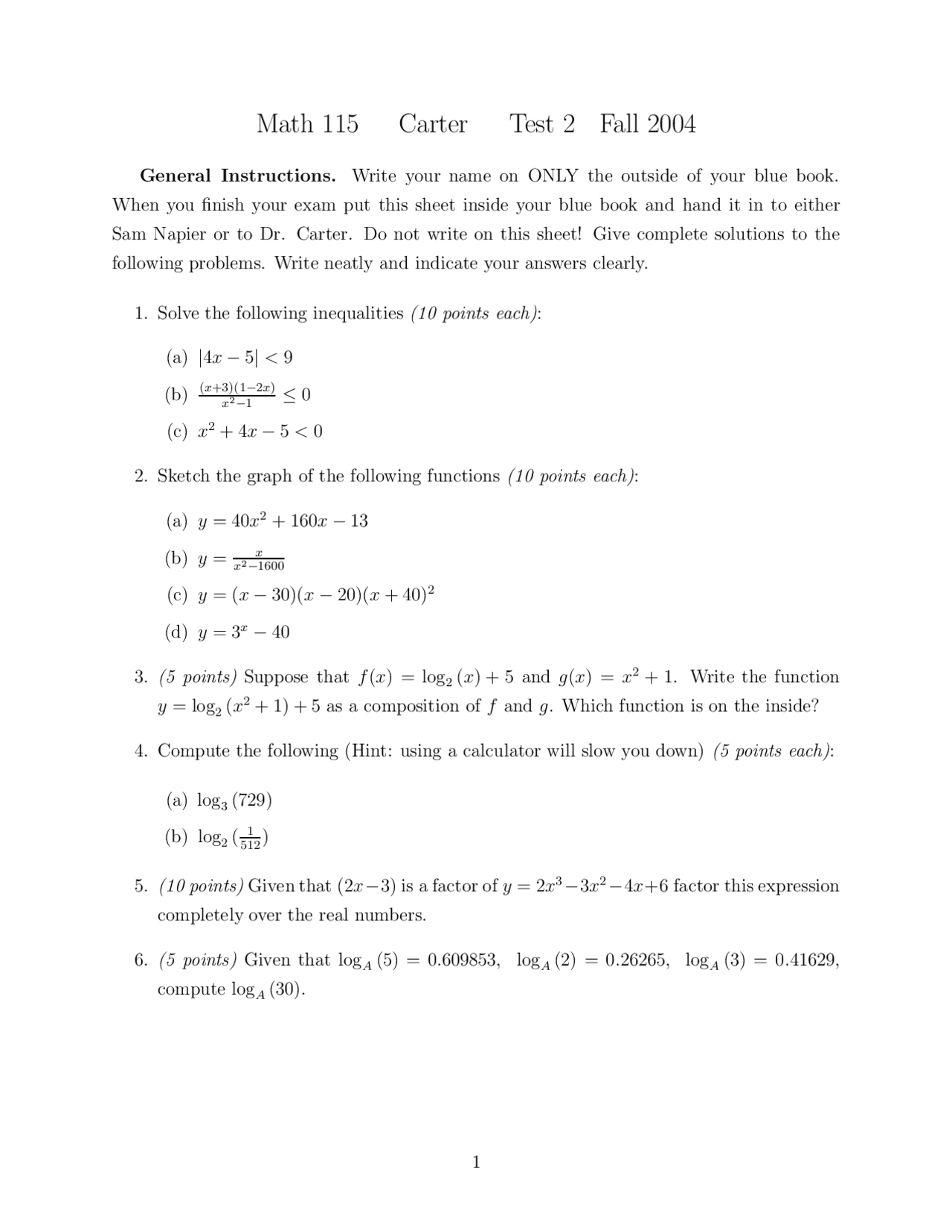 Inequalities Mathematics Quiz Docsity