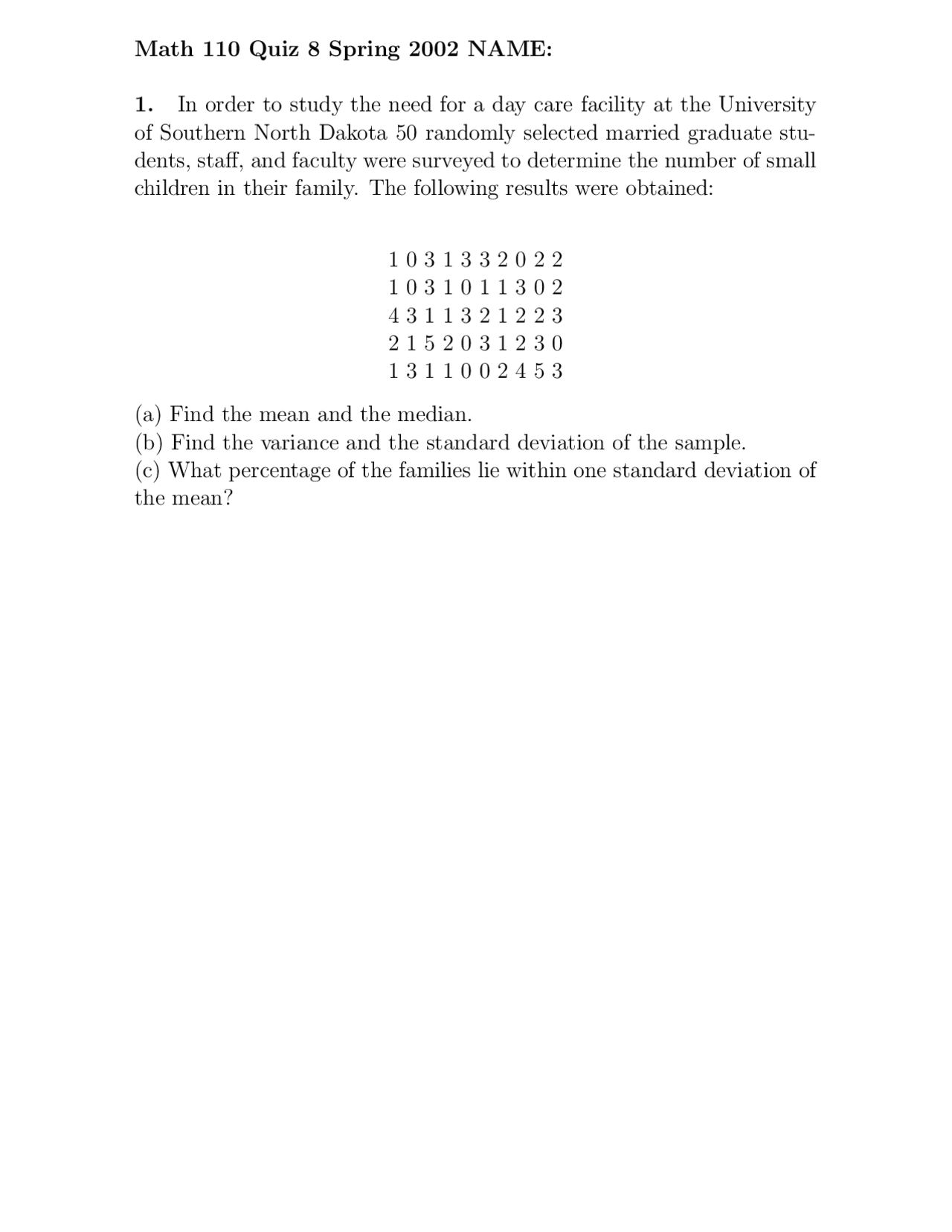Median Finite Math Quiz Docsity
