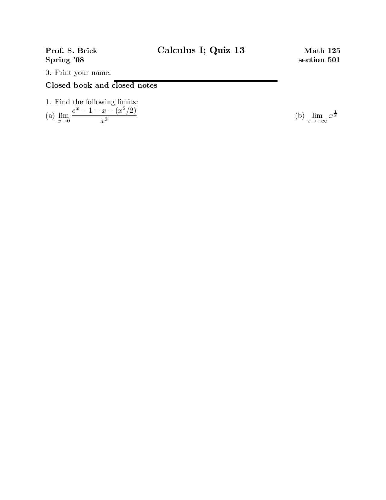 Limits Calculus Quiz Docsity