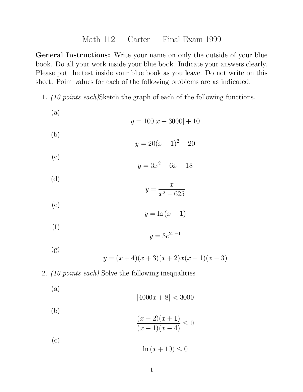 Values Mathematics Exam Docsity