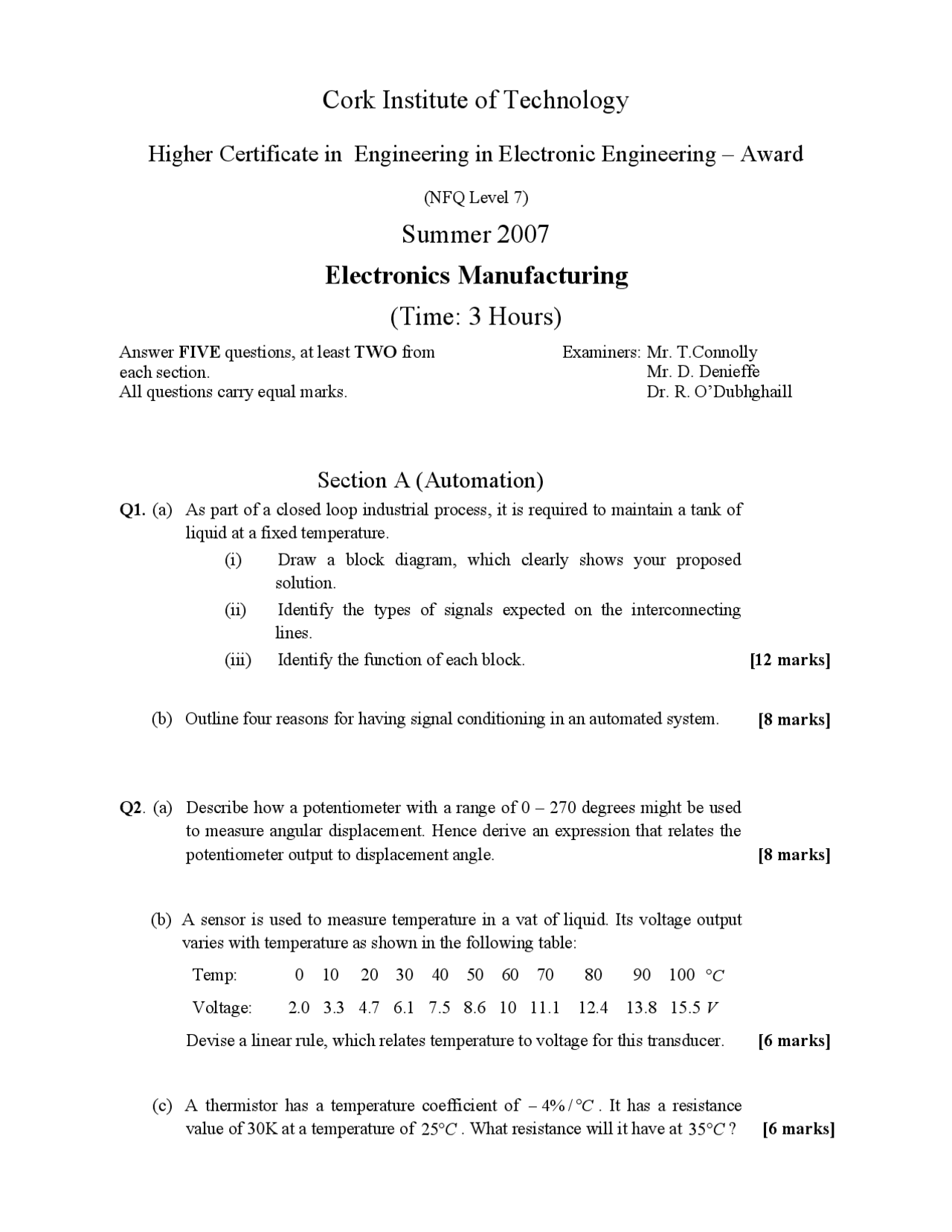 Temperature Coefficient Electronics Manufacturing Exam Docsity