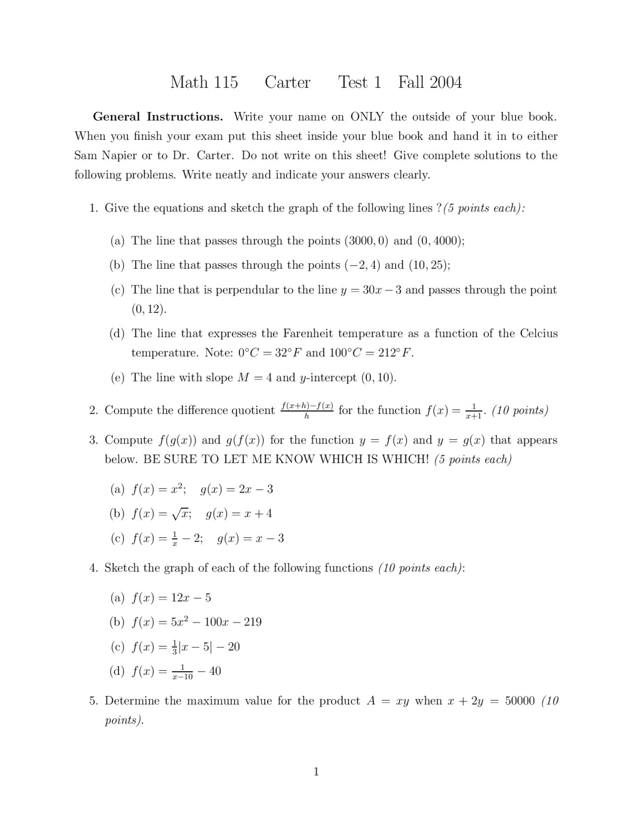 Equations Mathematics Quiz Docsity