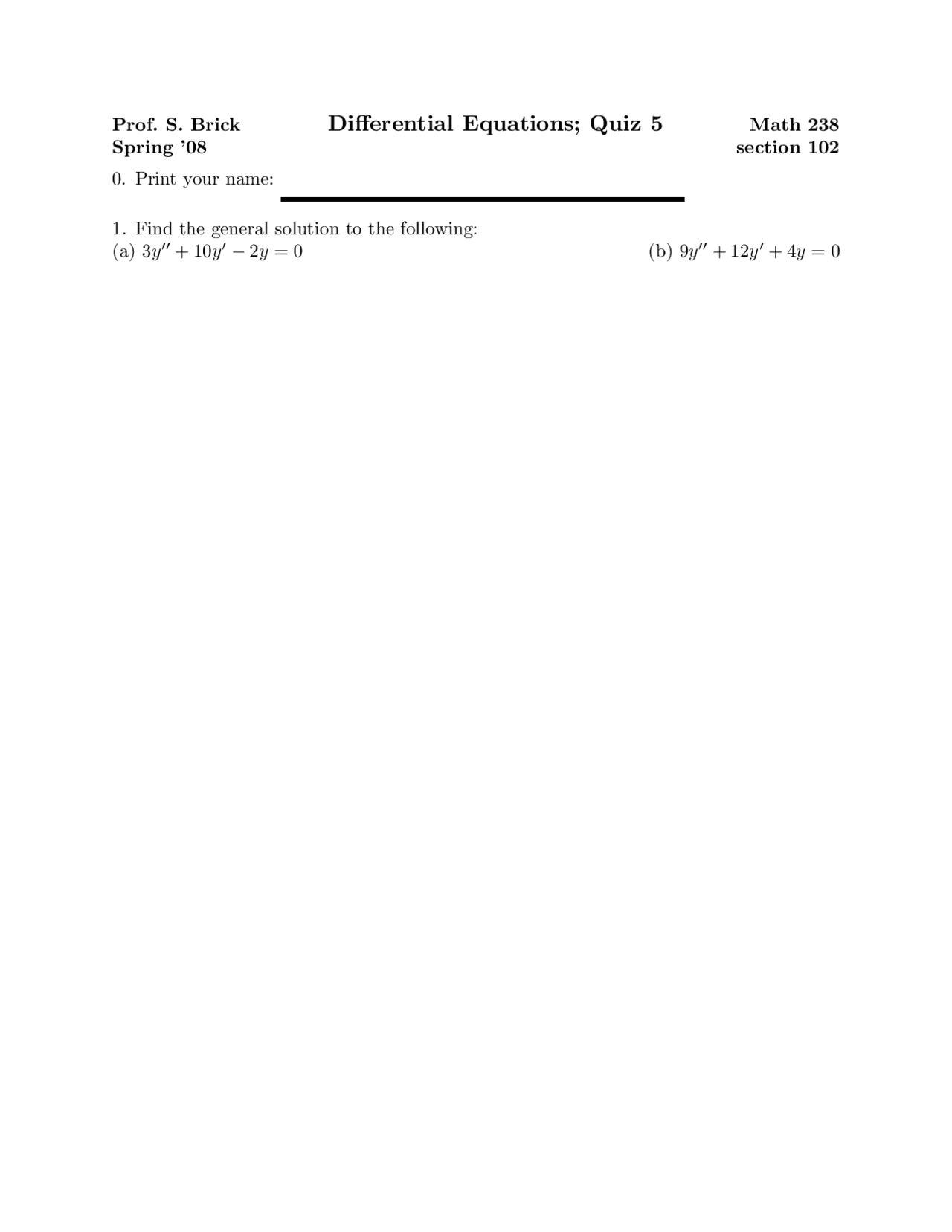 General Differential Equations Quiz Docsity