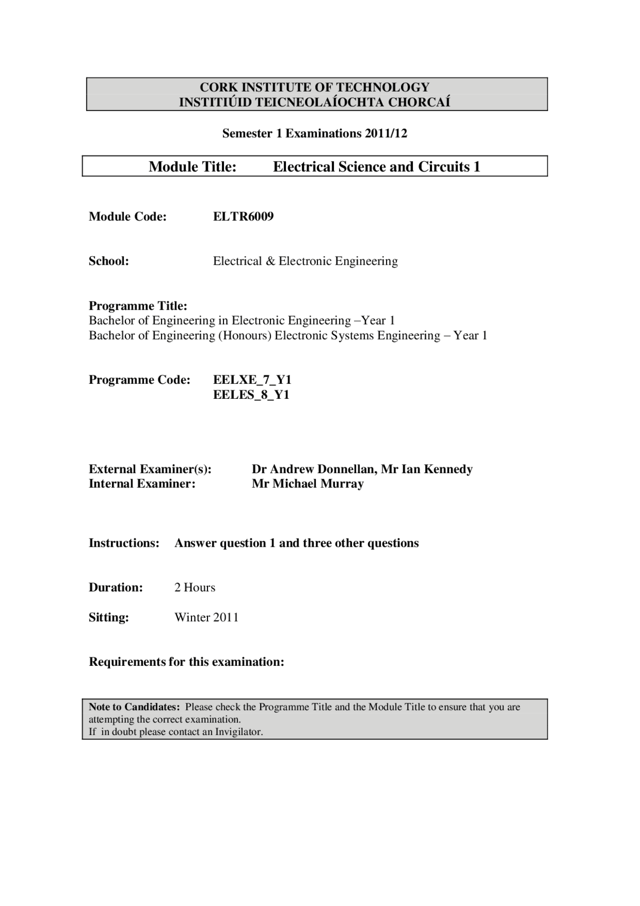 Value Of Voltage Electrical Science And Circuits Exam Docsity