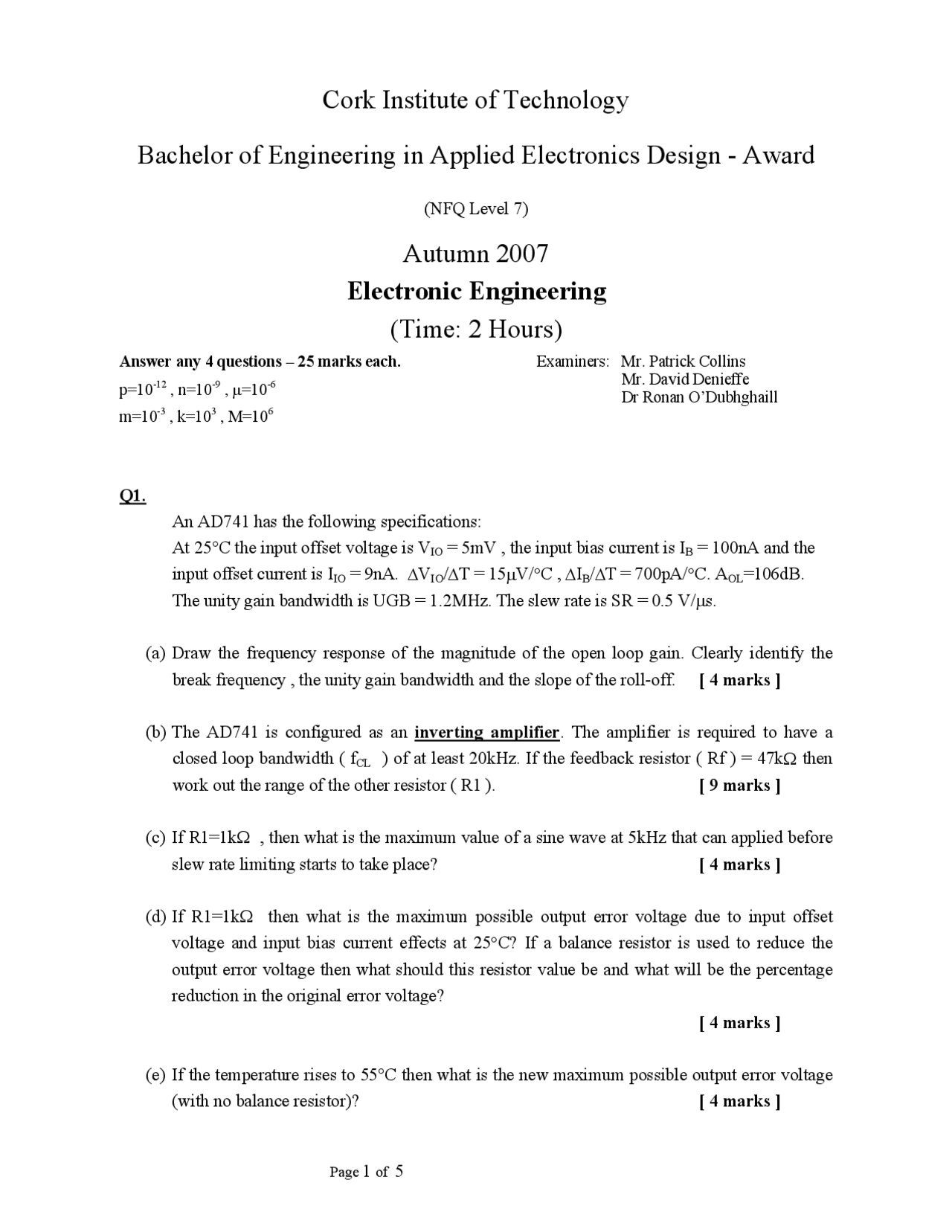 Inverting Amplifier Electronic Engineering Exam Docsity