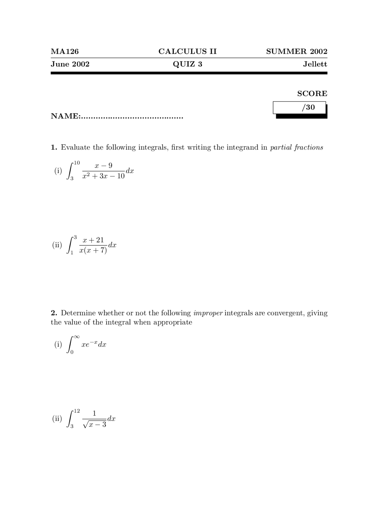 Integrand Calculus Quiz Docsity