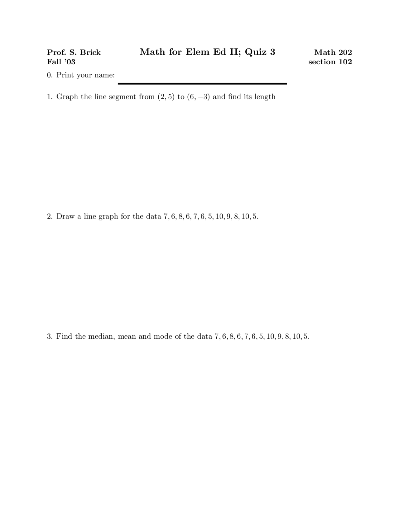 Data Elementary Maths Quiz Docsity