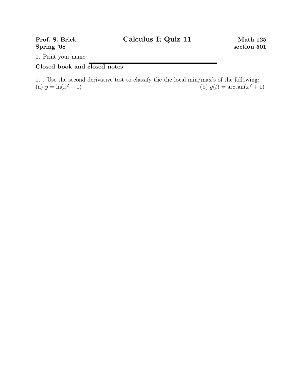 Second Derivative Calculus Quiz Exercises Calculus Docsity