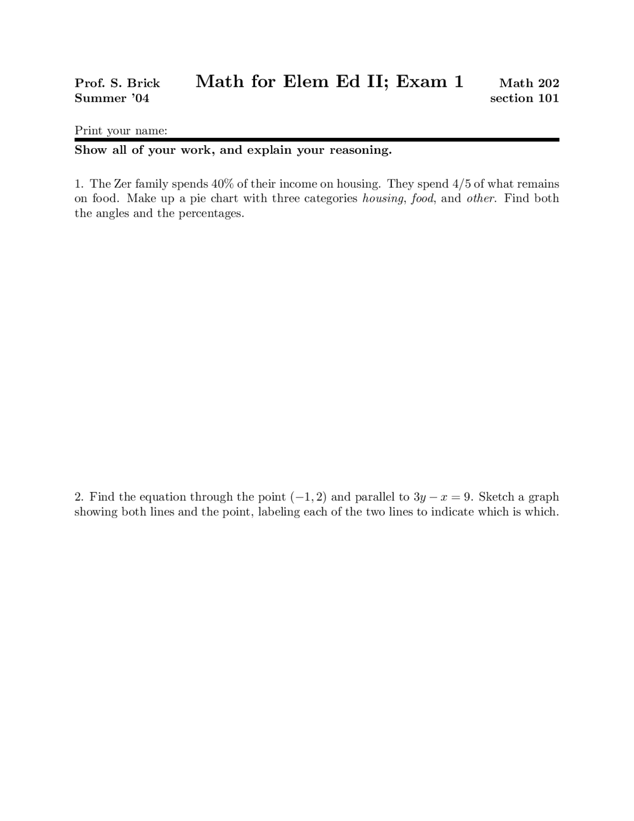 Three Categories - Elementary Maths - Exam - Docsity