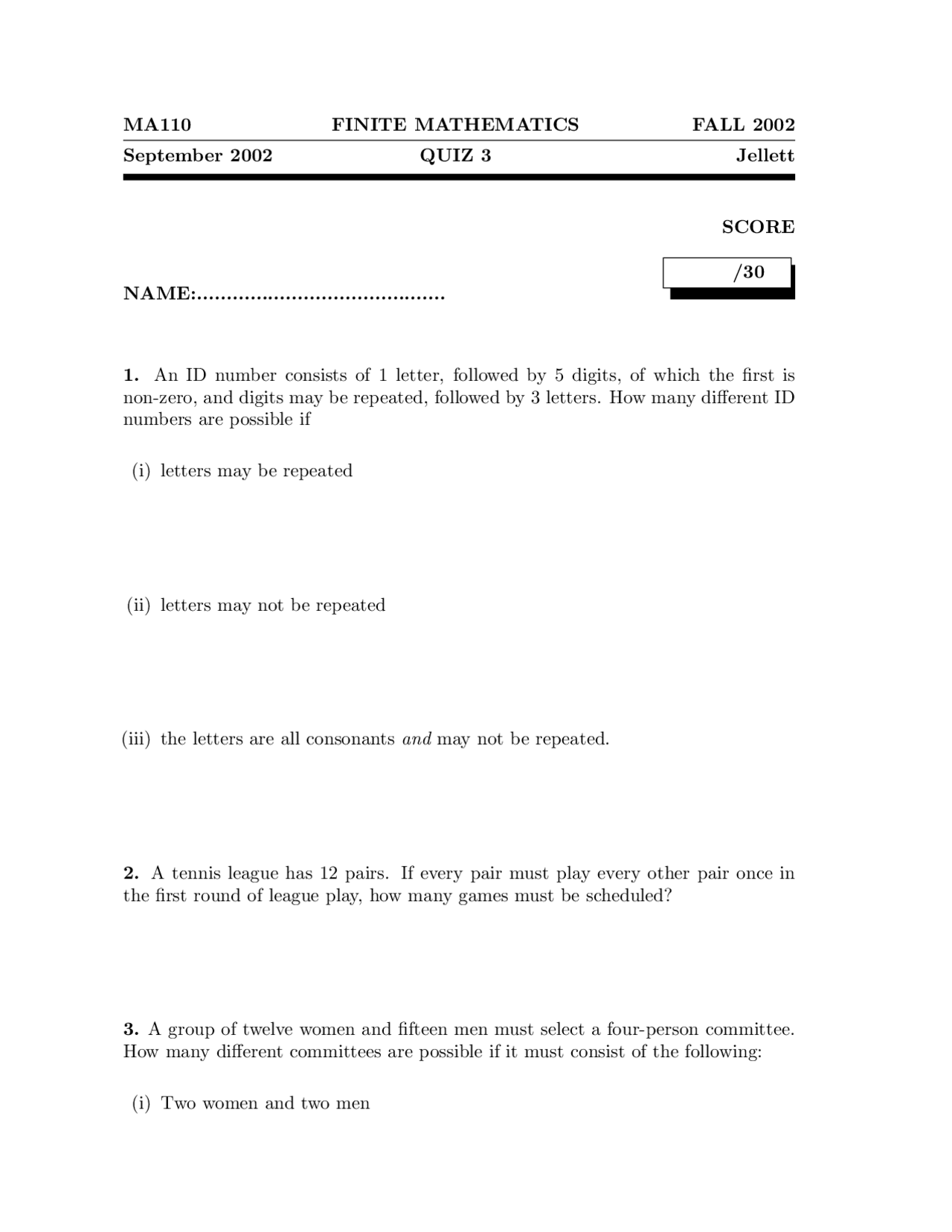 Letters Finite Math Quiz Docsity