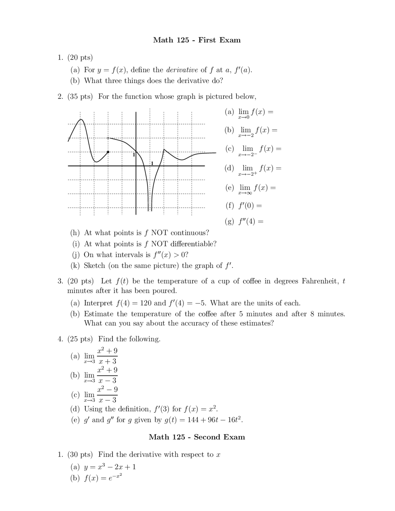 Points Calculus Quiz Exercises Calculus Docsity