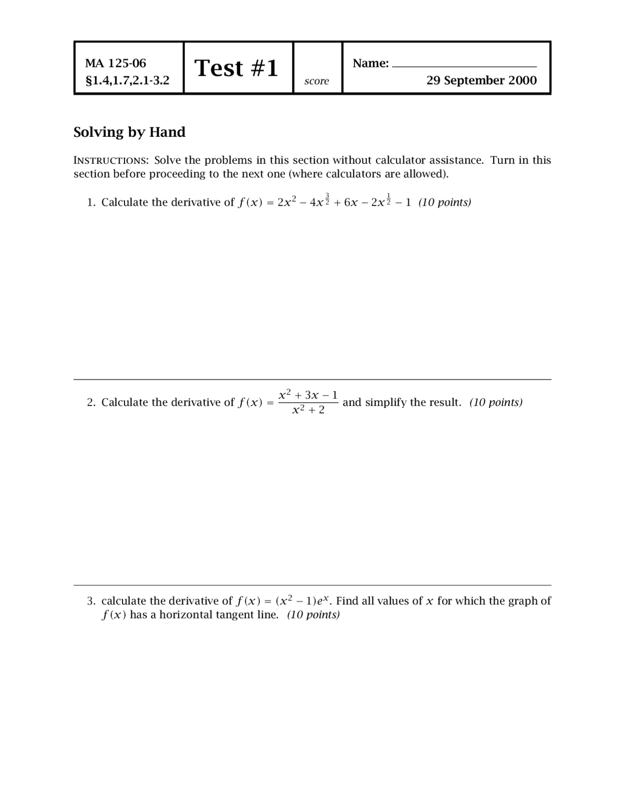 Calculators Calculus Quiz Docsity