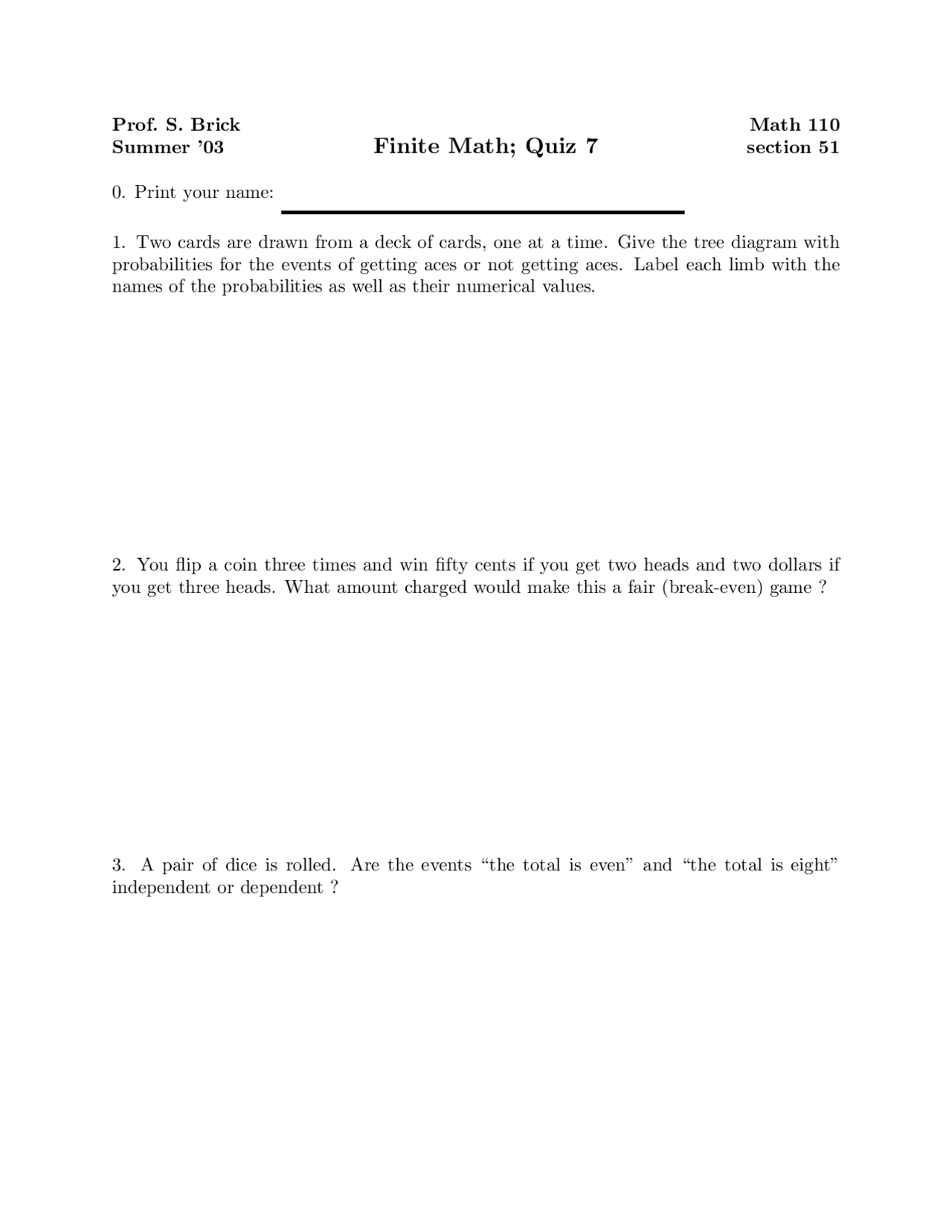 Numerical Values Finite Math Quiz Docsity