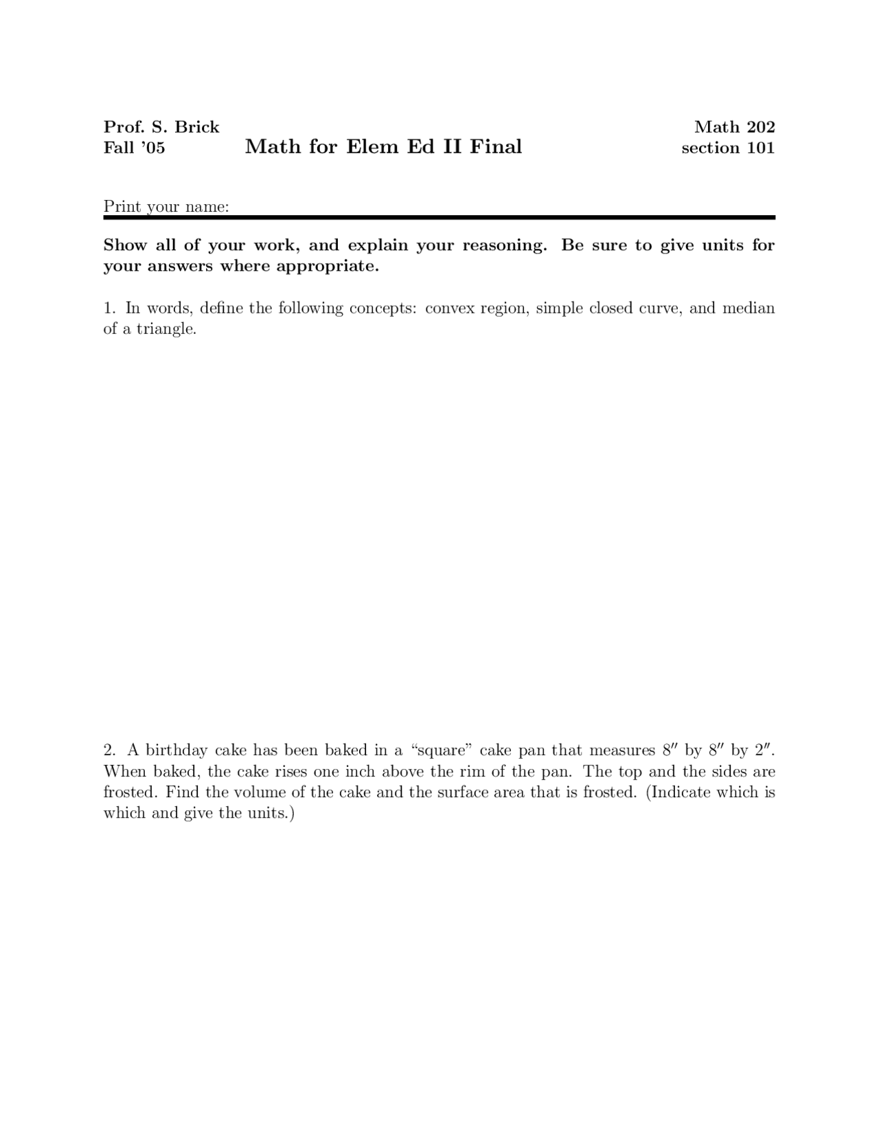 Concepts Elementary Maths Exam Docsity