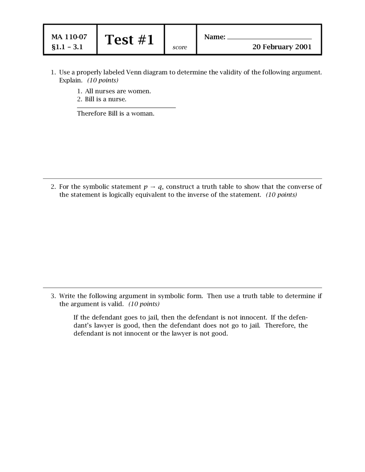 Nurse - Finite Math - Quiz - Docsity