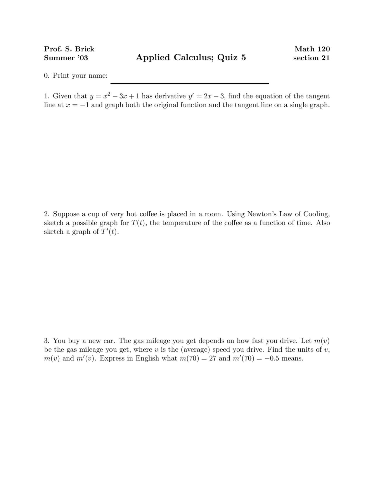 Graph Applied Calculus Quiz Docsity