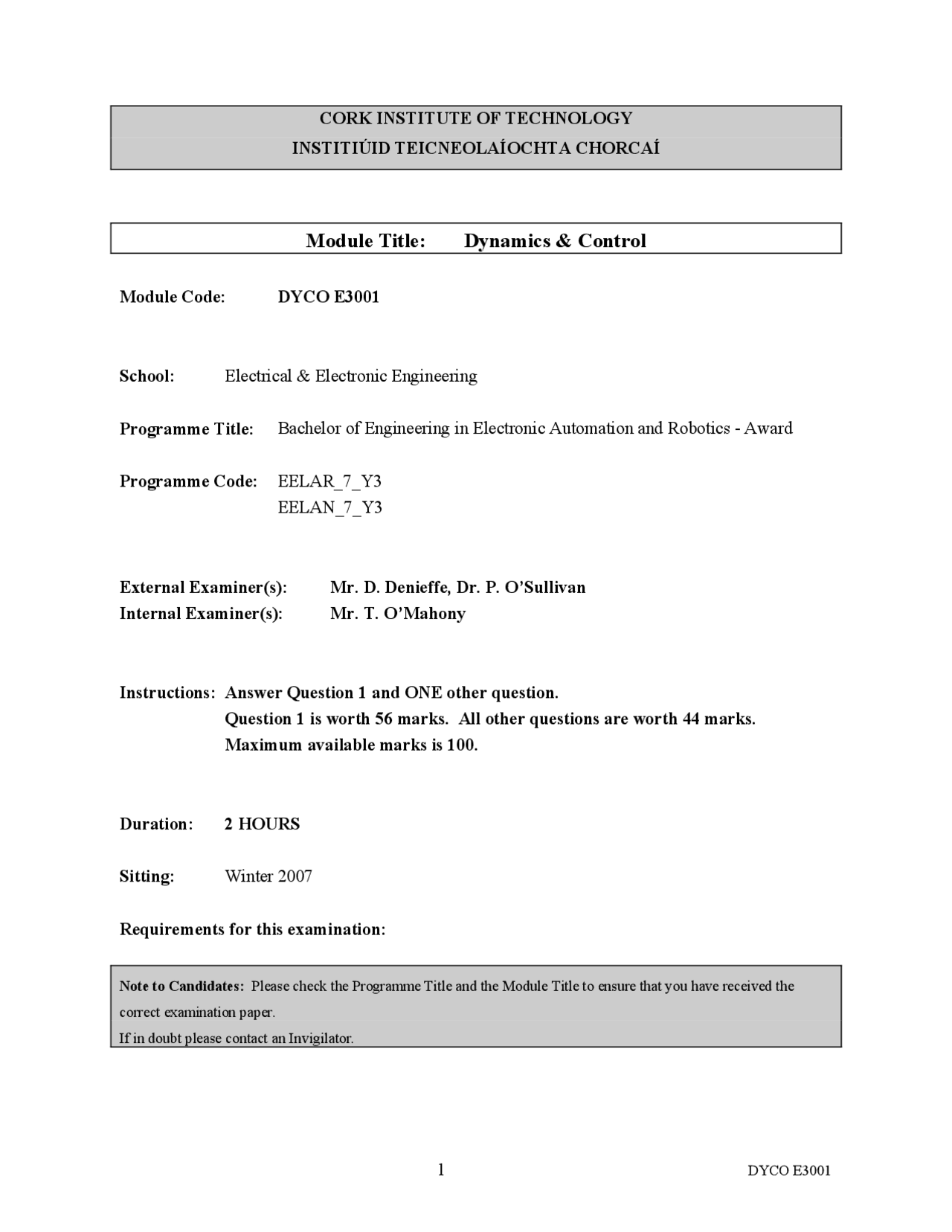 Transfer Function Dynamics And Control Exam Docsity